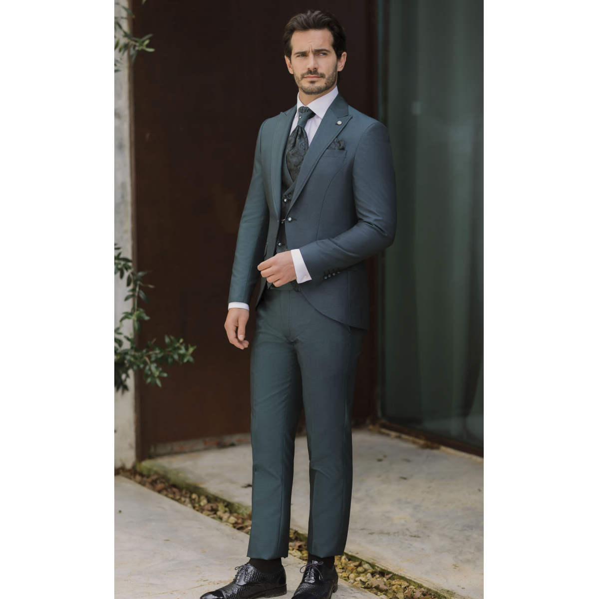 Traje de novio verde RV con chaleco paisley - FCC6926901.K53424.901 ...